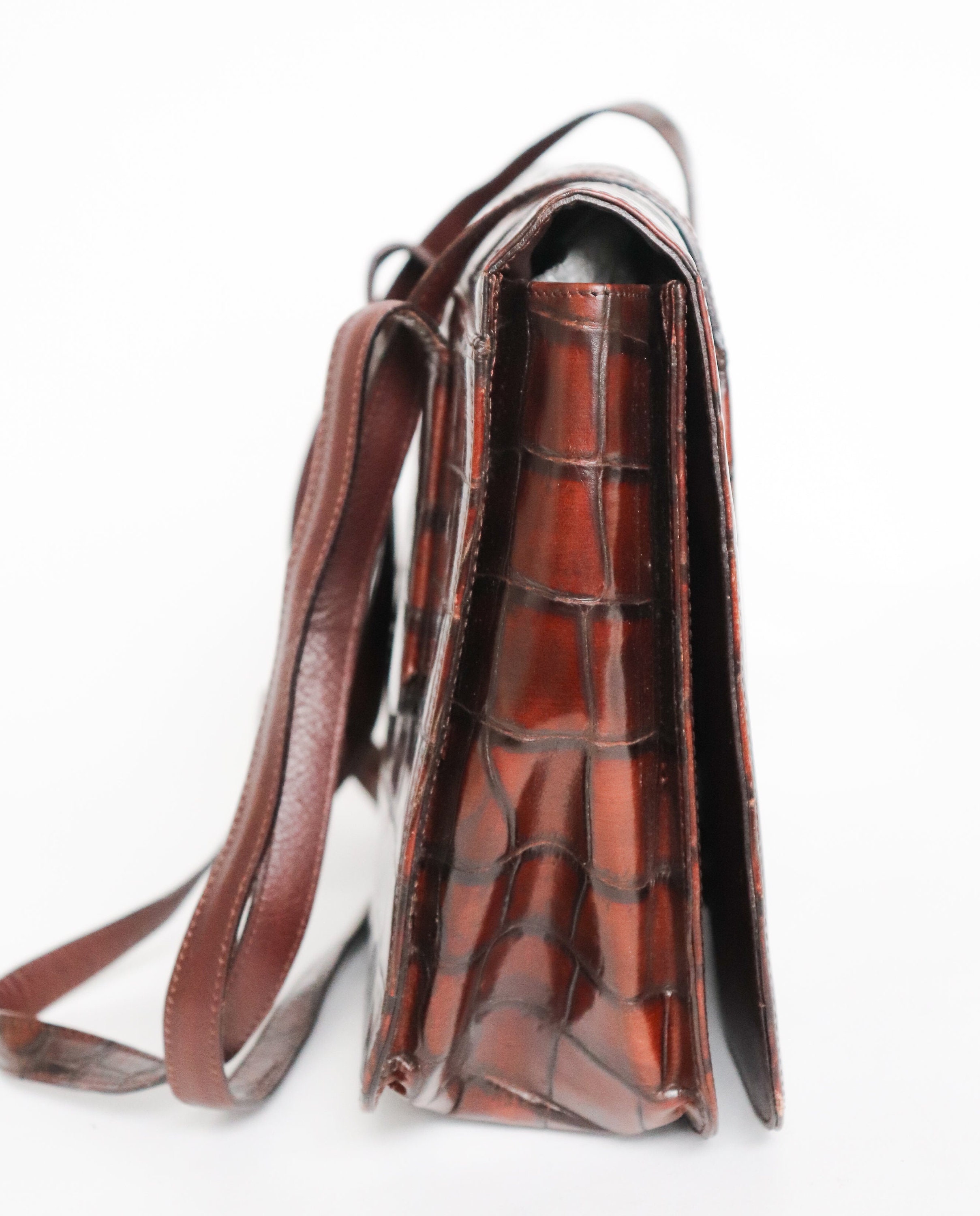 Hyde & Bros Shoulder Bag Brown Croc Embossed Leather Medium - Etsy