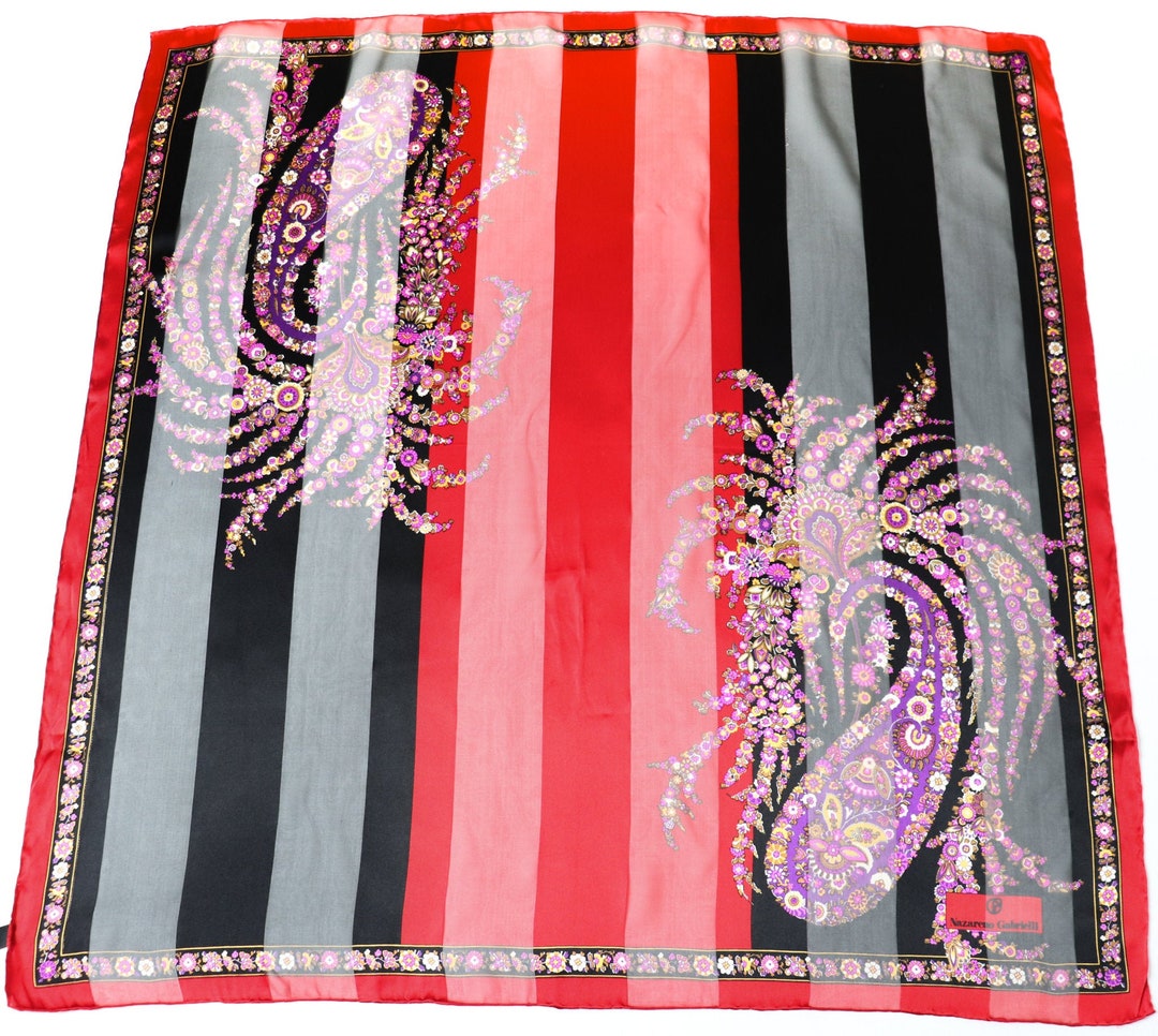 Nazareno Gabrielli Silk Scarf - Paisley - Red / Black / Pink - LARGE - Etsy