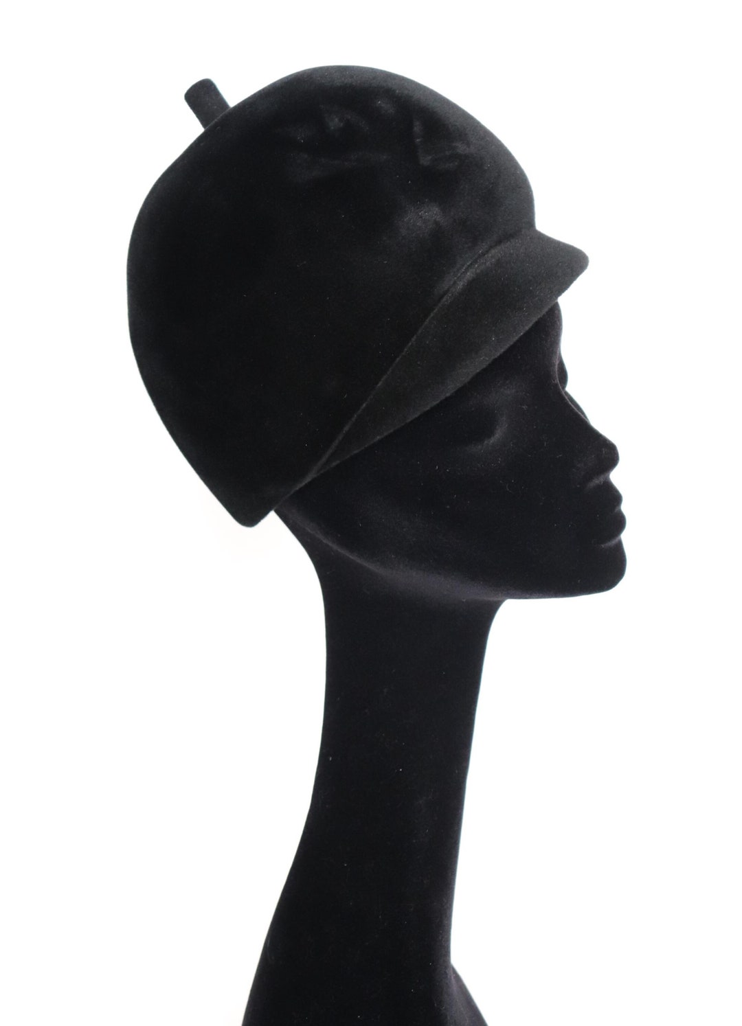 Vintage 1960s Helmet Hat / Dome Bonnet - Ranella -black Felt Wool ...