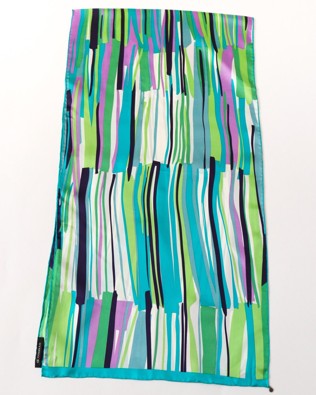 Codello Striped Silk Scarf - Op-art - Turquoise / Green / Purple Green ...