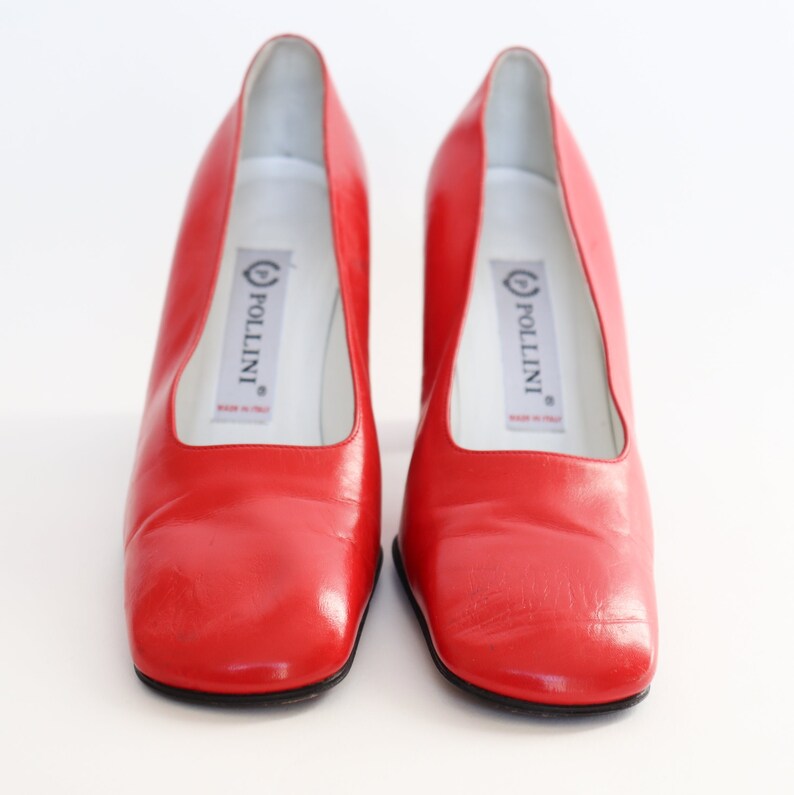 Pollini Vintage Red Shoes - Heel Pumps - Leather - 1990s - 38 / UK 5 - Etsy