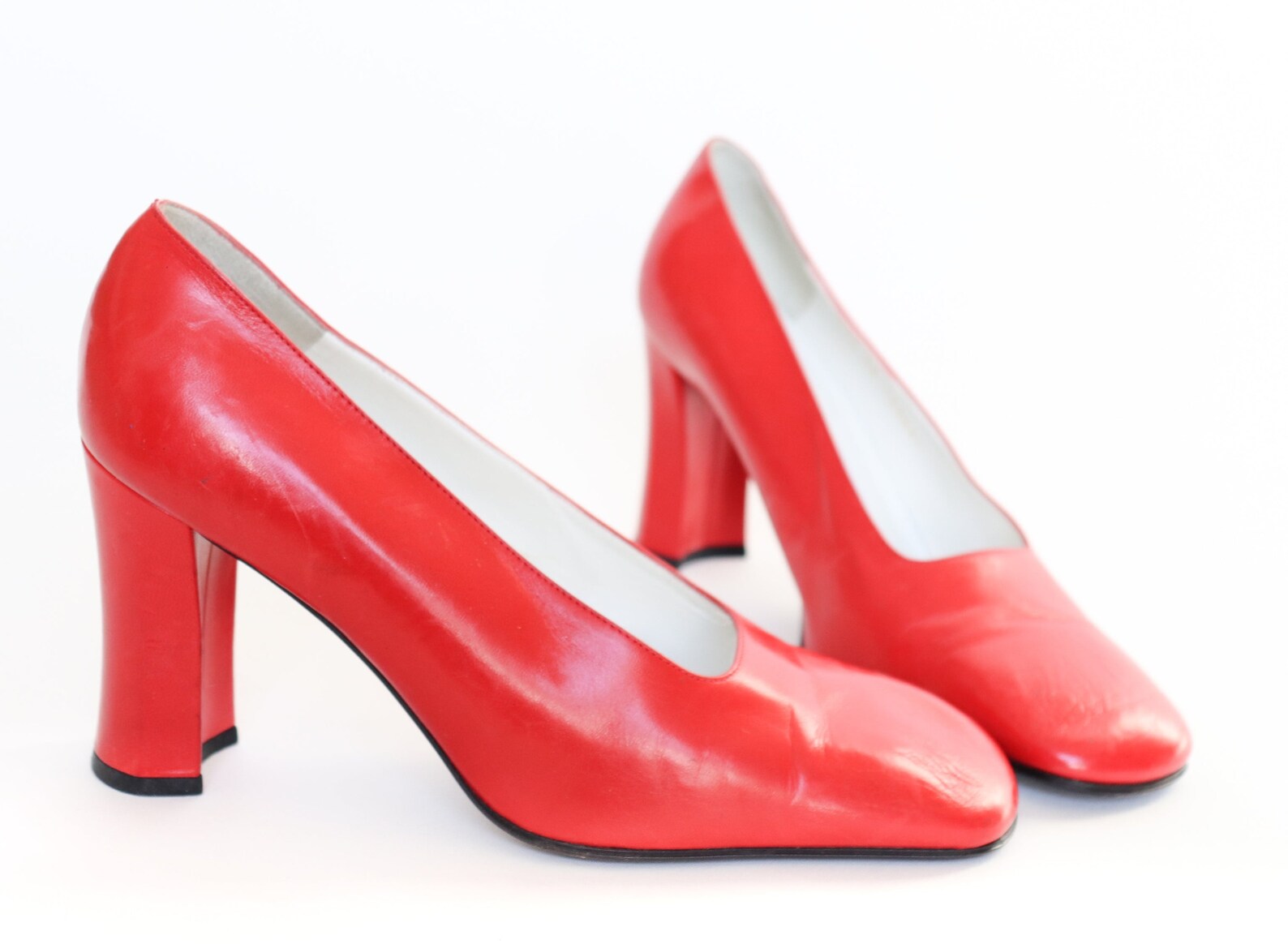 Pollini Vintage Red Shoes - Heel Pumps - Leather - 1990s - 38 / UK 5 - Etsy