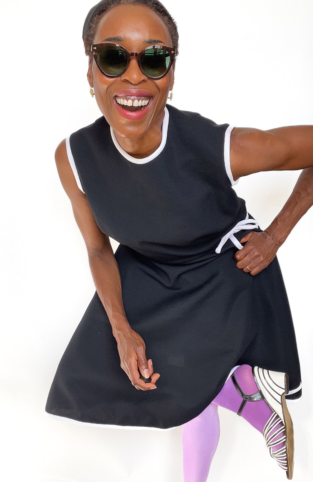 1960s Vintage Mod Dress - Tom Jones of Mayfair - Black / White - Fit L ...