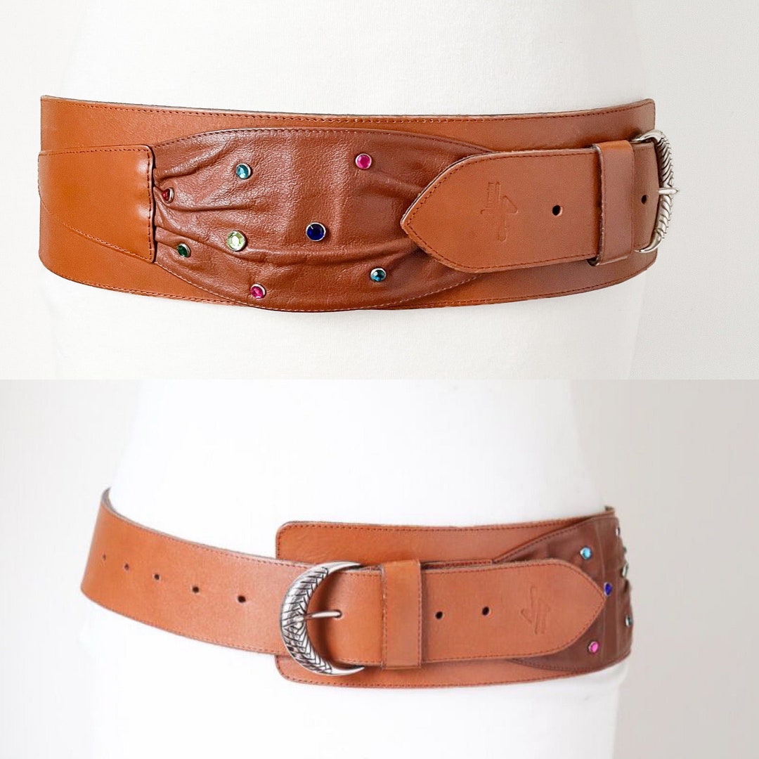 Wide Tan Brown Leather Vintage Belt - 1980s - Alexander - Small ...