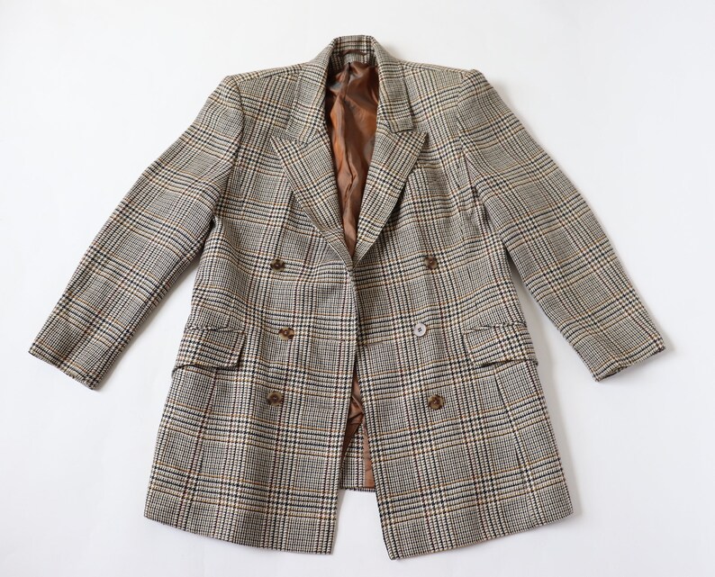 Checked Wool Blazer- Vintage - Cream / Brown Check - L / UK 14 - Etsy