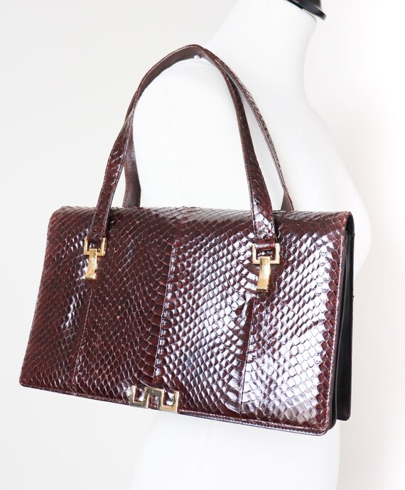 Genuine Snakeskin Shoulder Bag - 1980s Vintage - Brow… - Gem