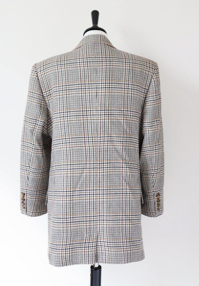 Checked Wool Blazer- Vintage - Cream / Brown Check - L / UK 14 - Etsy