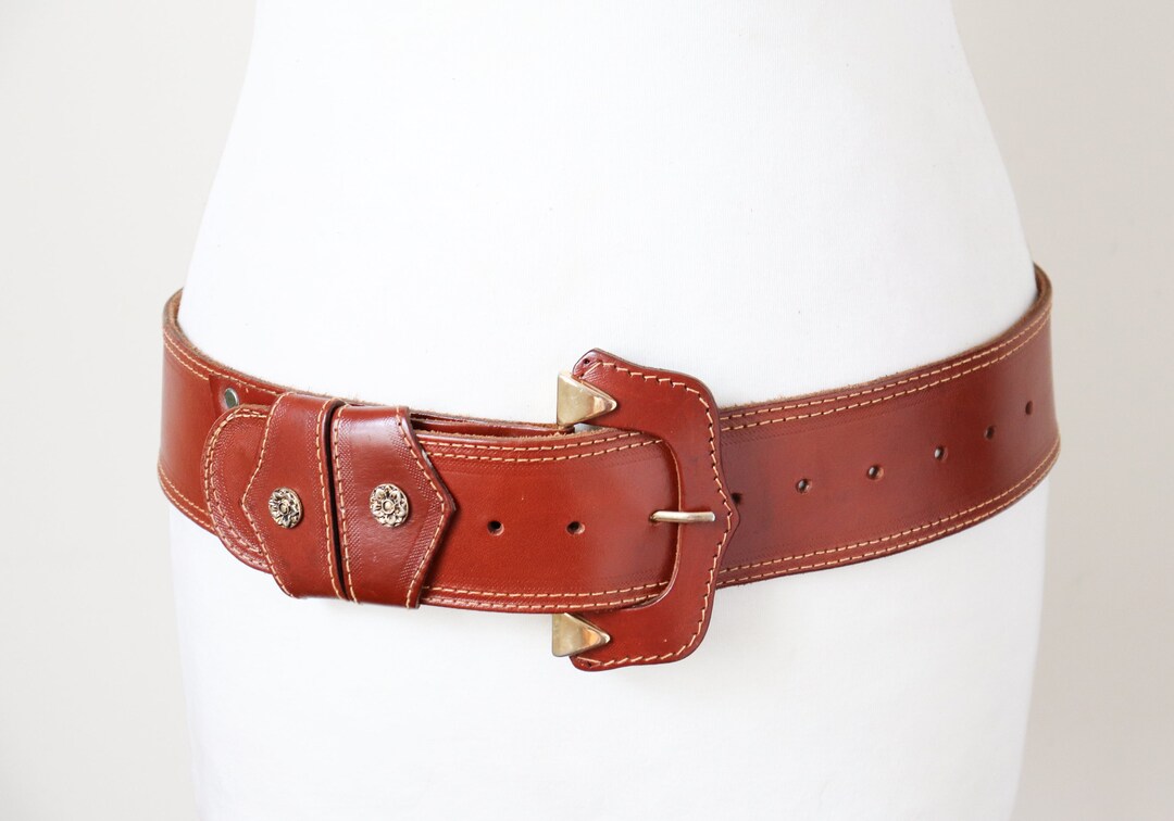 Wide Tan Leather Vintage Belt - Brown - Waist / Hip - M / L - Etsy