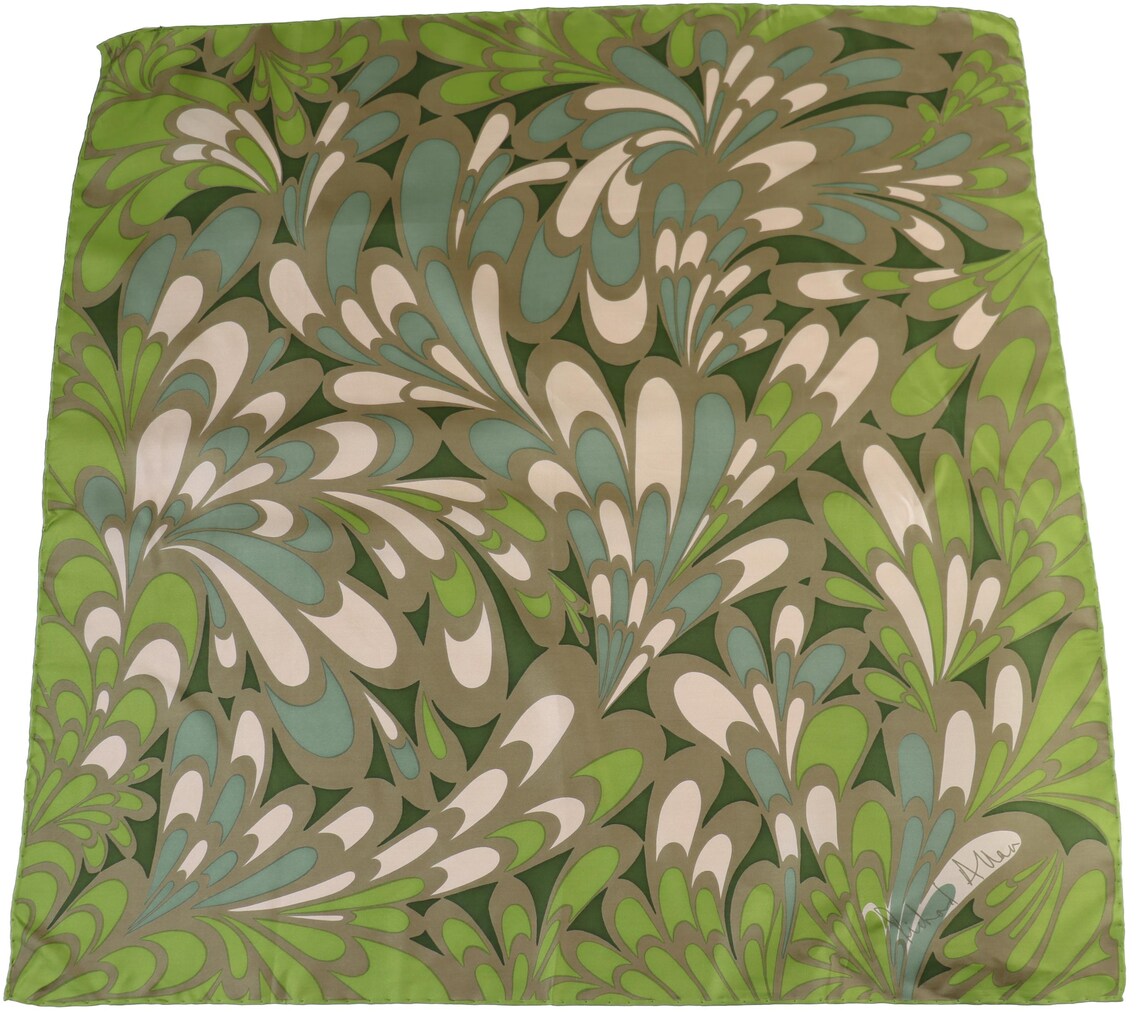 Richard Allan Vintage Silk Scarf - 1970s Green Psychedelic - M - Etsy