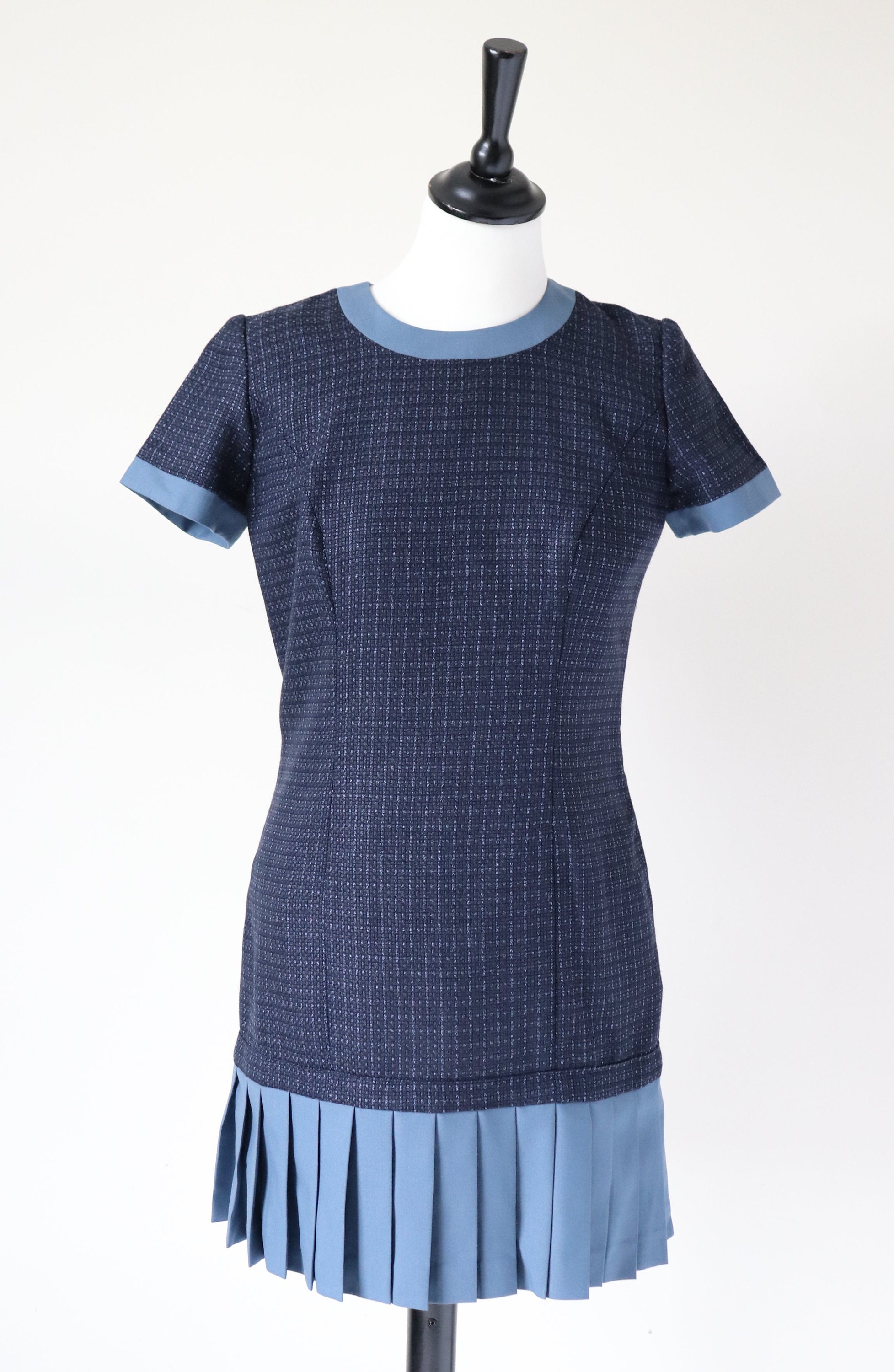 Blue Woven Check Mini Dress - Pleated Skirt - XS / UK 8 - Etsy