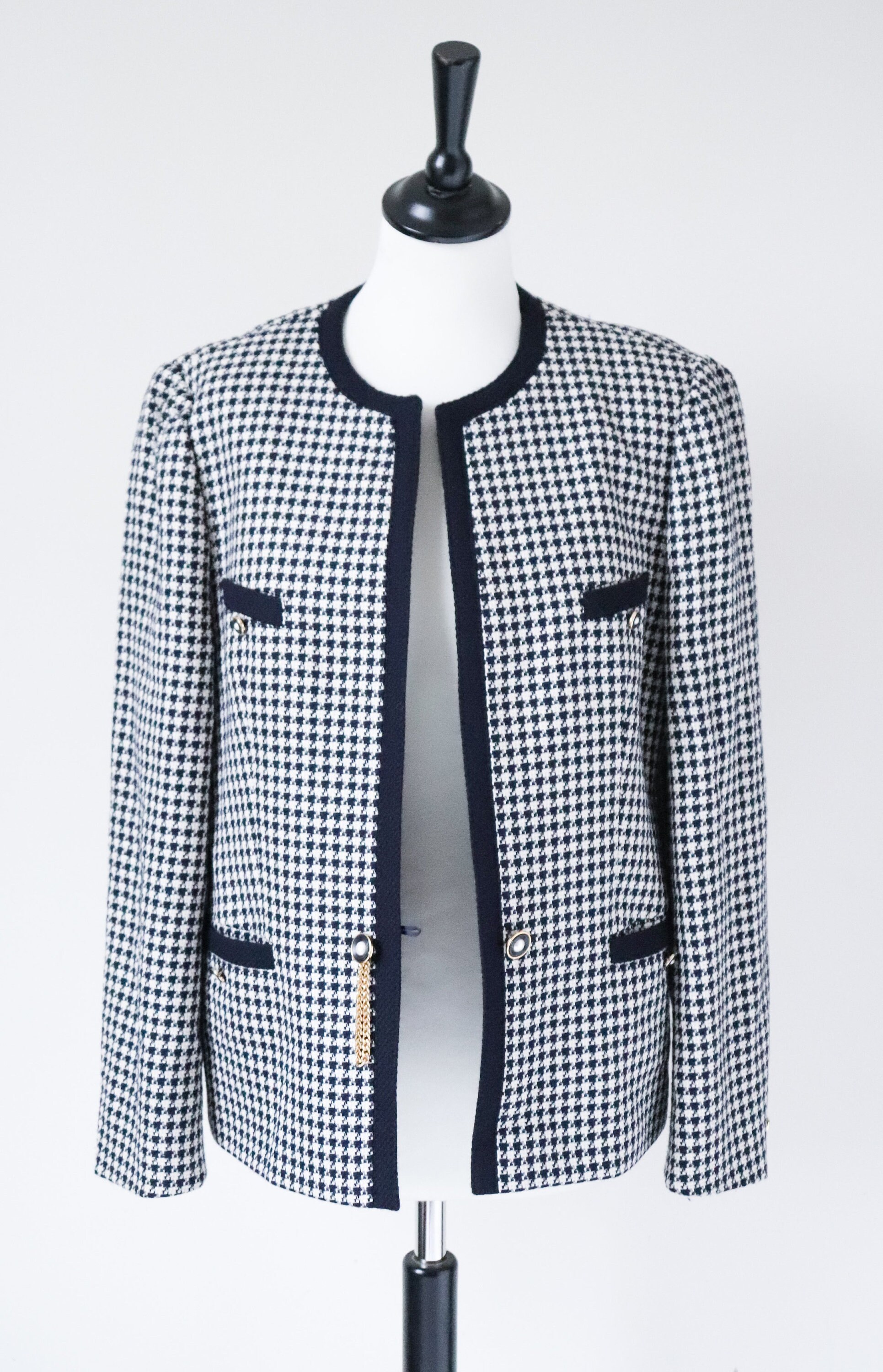 Collarless Vintage Jacket Blue Houndstooth Check Wool / Silk M / UK 12 - Etsy