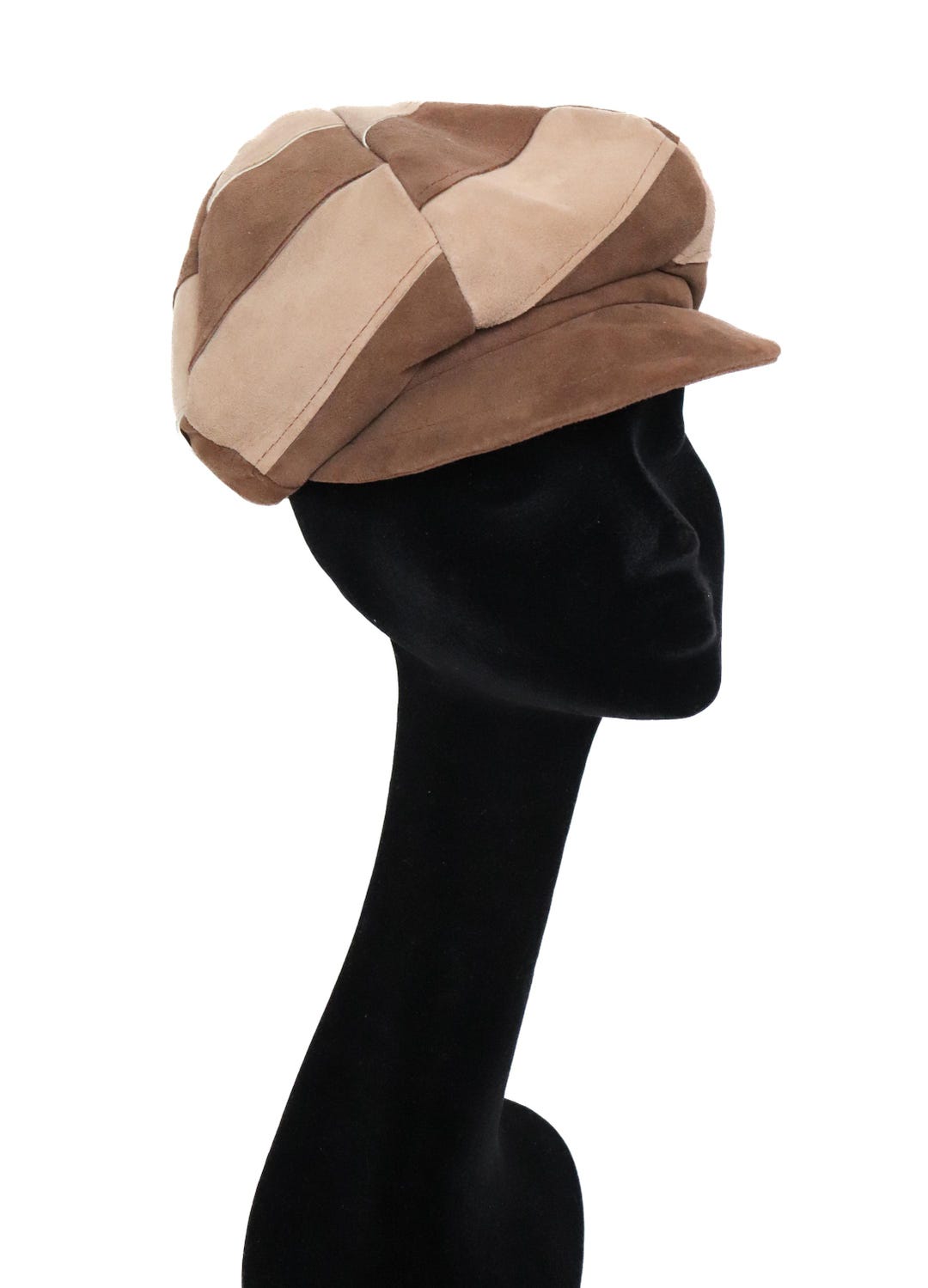 Vintage 1960s Baker Boy Cap - Bermona - Brown / Cream Patchwork Suede ...