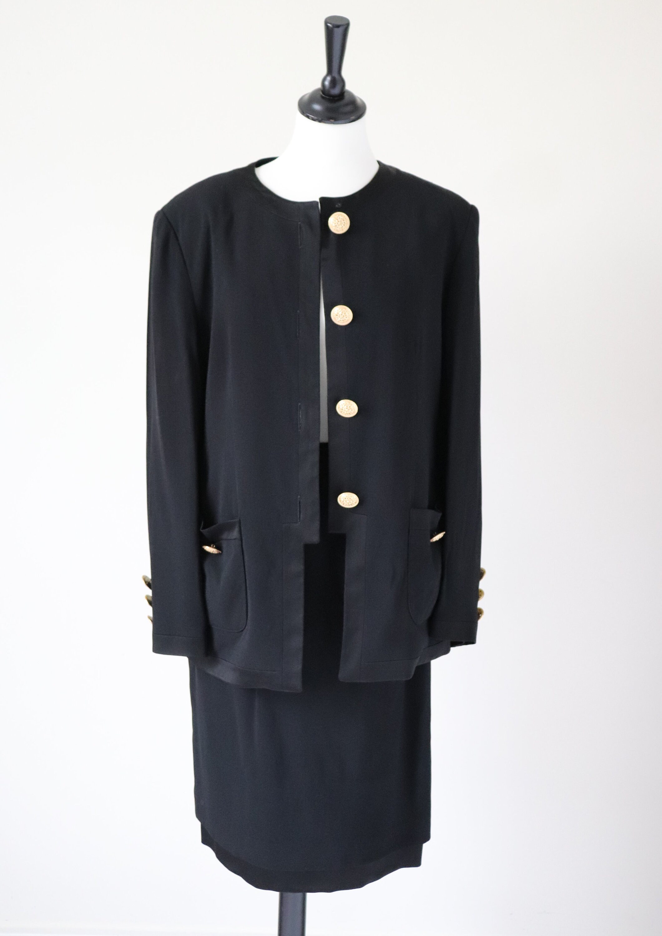 Elegance Black Collarless Jacket - Vintage 1990s - Fit UK 12 / M - Etsy