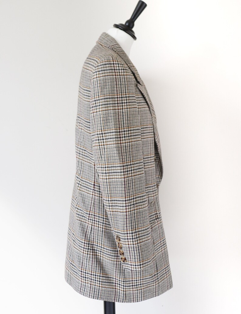 Checked Wool Blazer- Vintage - Cream / Brown Check - L / UK 14 - Etsy