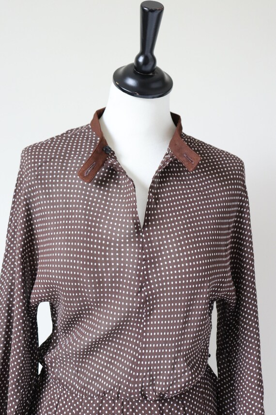 Brown Spotted 1990s Dress - 1940s Style - Long Sleeve… - Gem
