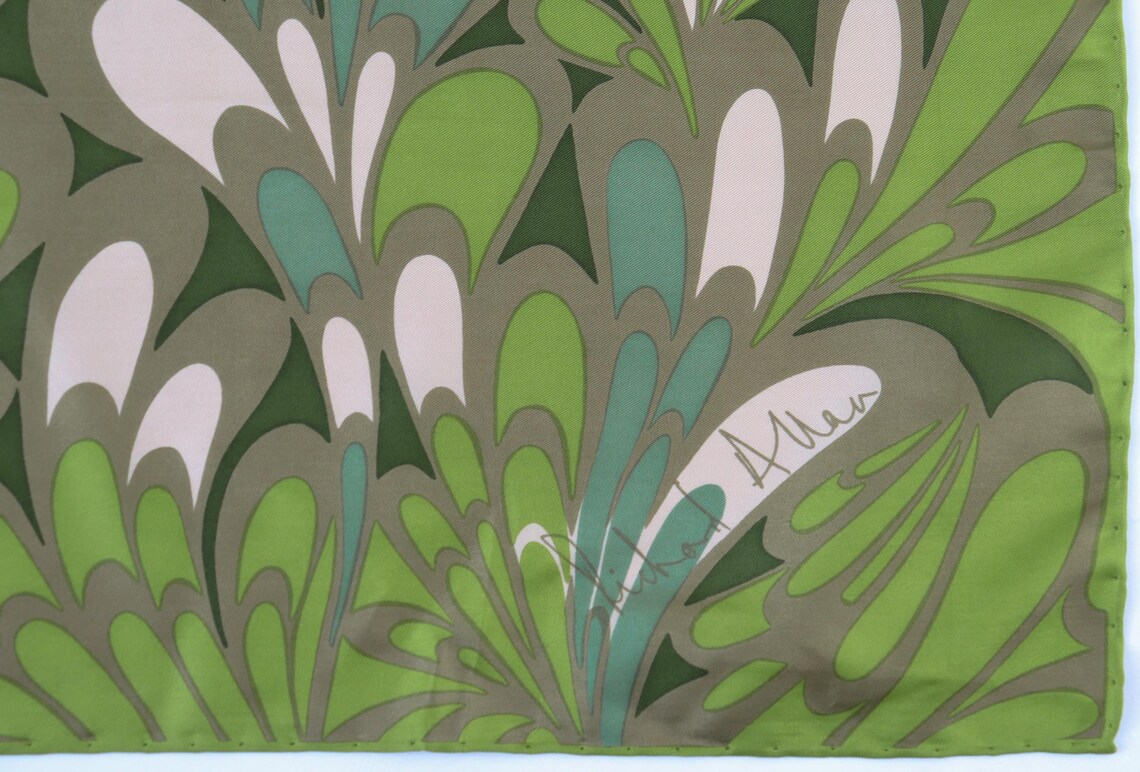 Richard Allan Vintage Silk Scarf - 1970s Green Psychedelic - M - Etsy