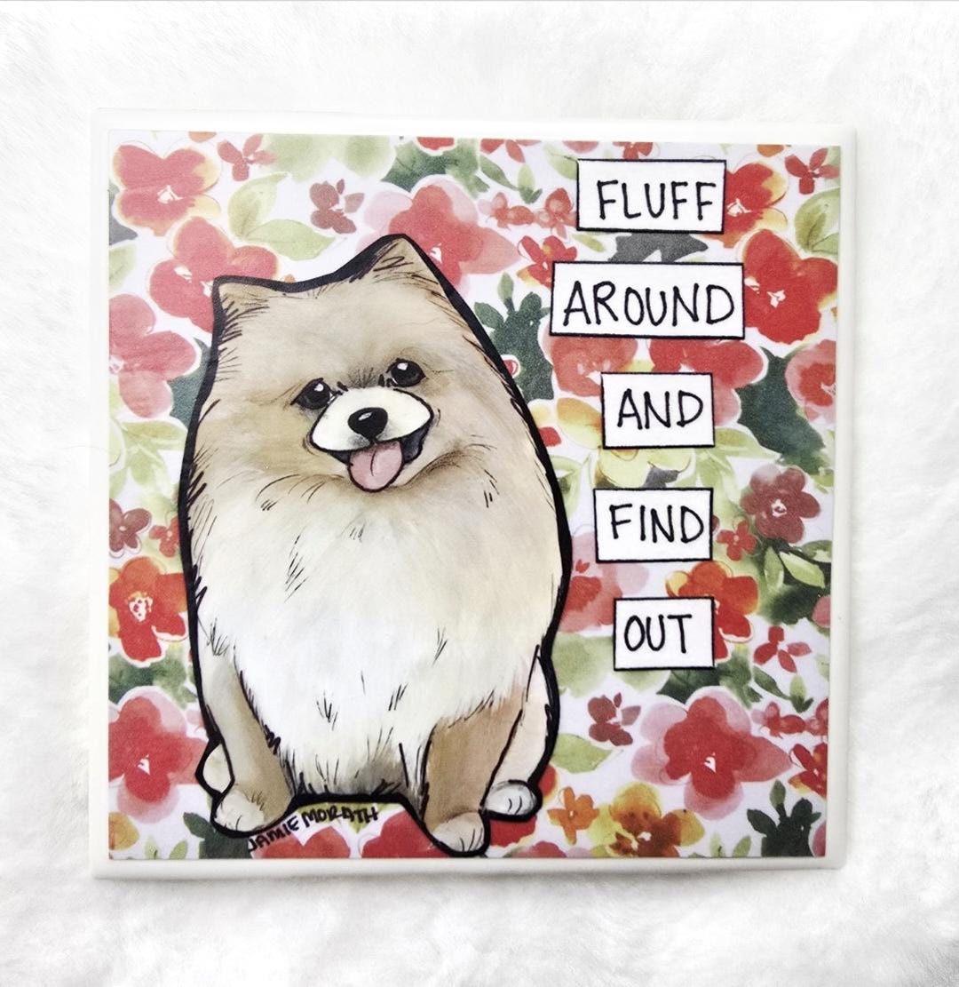 Pomeranian Dog, Decorative Coaster Tile, Fluff Around - Etsy