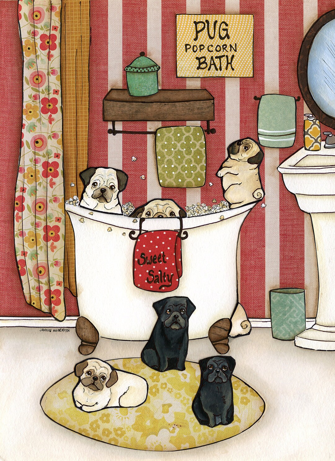 Pug Popcorn Bath, Art Print - Etsy