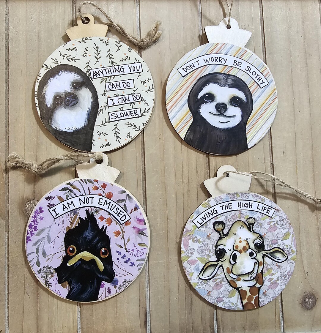 Animal Ornaments, Sloth, Giraffe Emu - Etsy