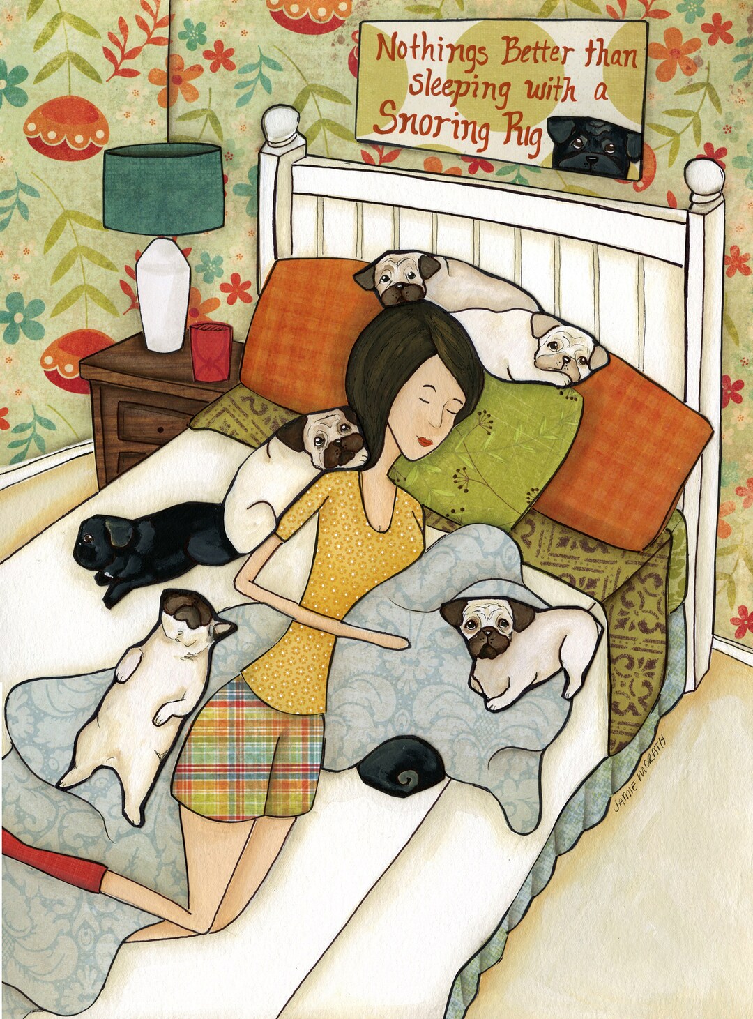 Snoring Pug, Art Print - Etsy