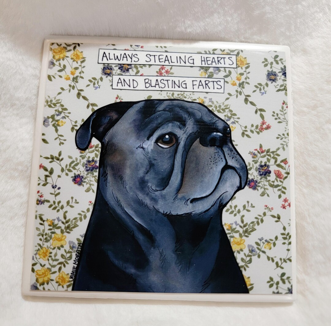 Stealing Hearts, Black Pug Dog Decorative Coaster Tile - Etsy