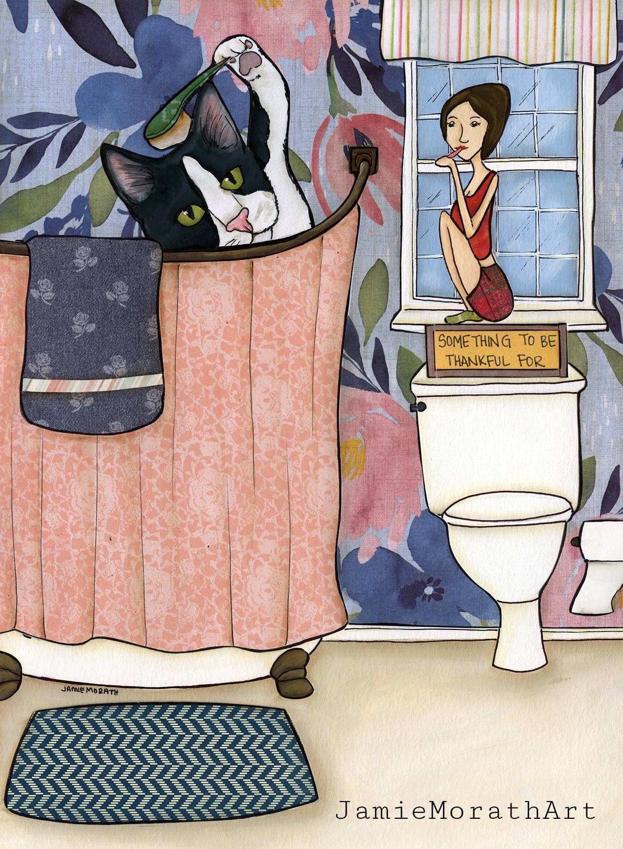 To Be Thankful For Cat Bathroom Art Print to-be-thankful-for-cat-bathroom-art-print