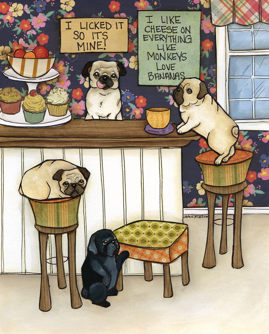 Monkeys Love, Pug Dog Wall Art Print - Etsy