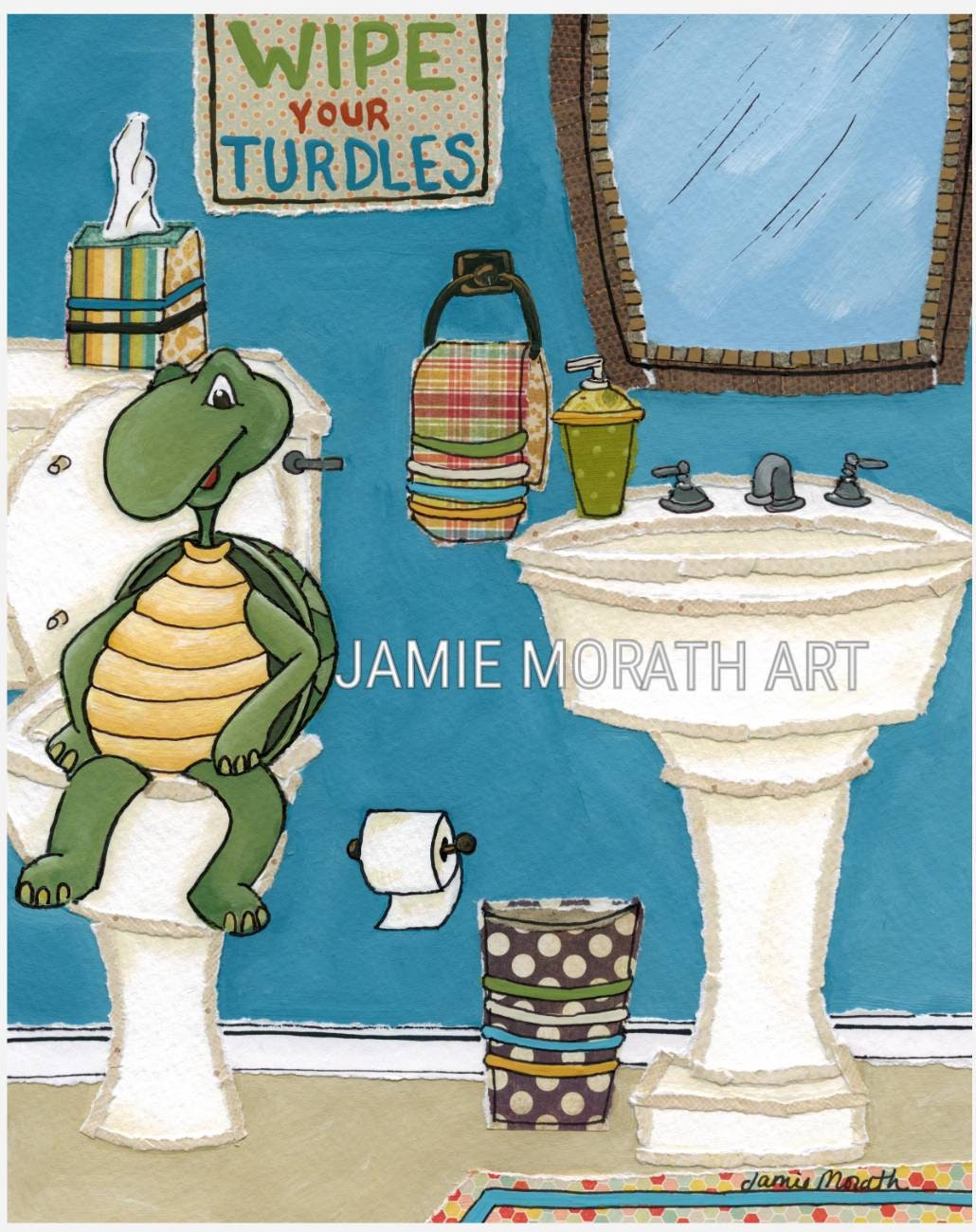 Wipe Your Turdles, turtle bathroom children wall art print, cute kids ...