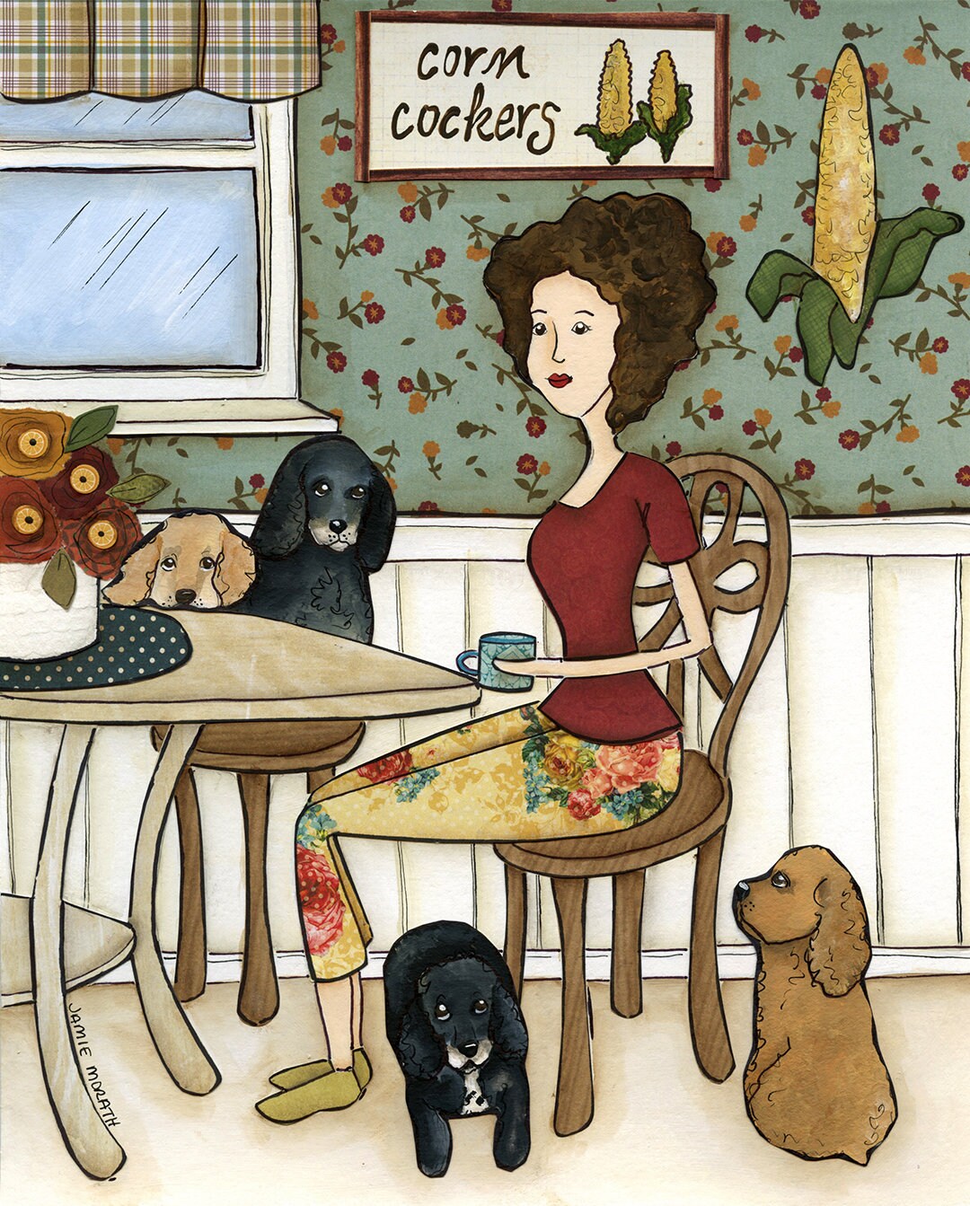 ORIGINAL PAINTING Corn Cockers-cocker Spaniel Dog Original Mixed Media ...