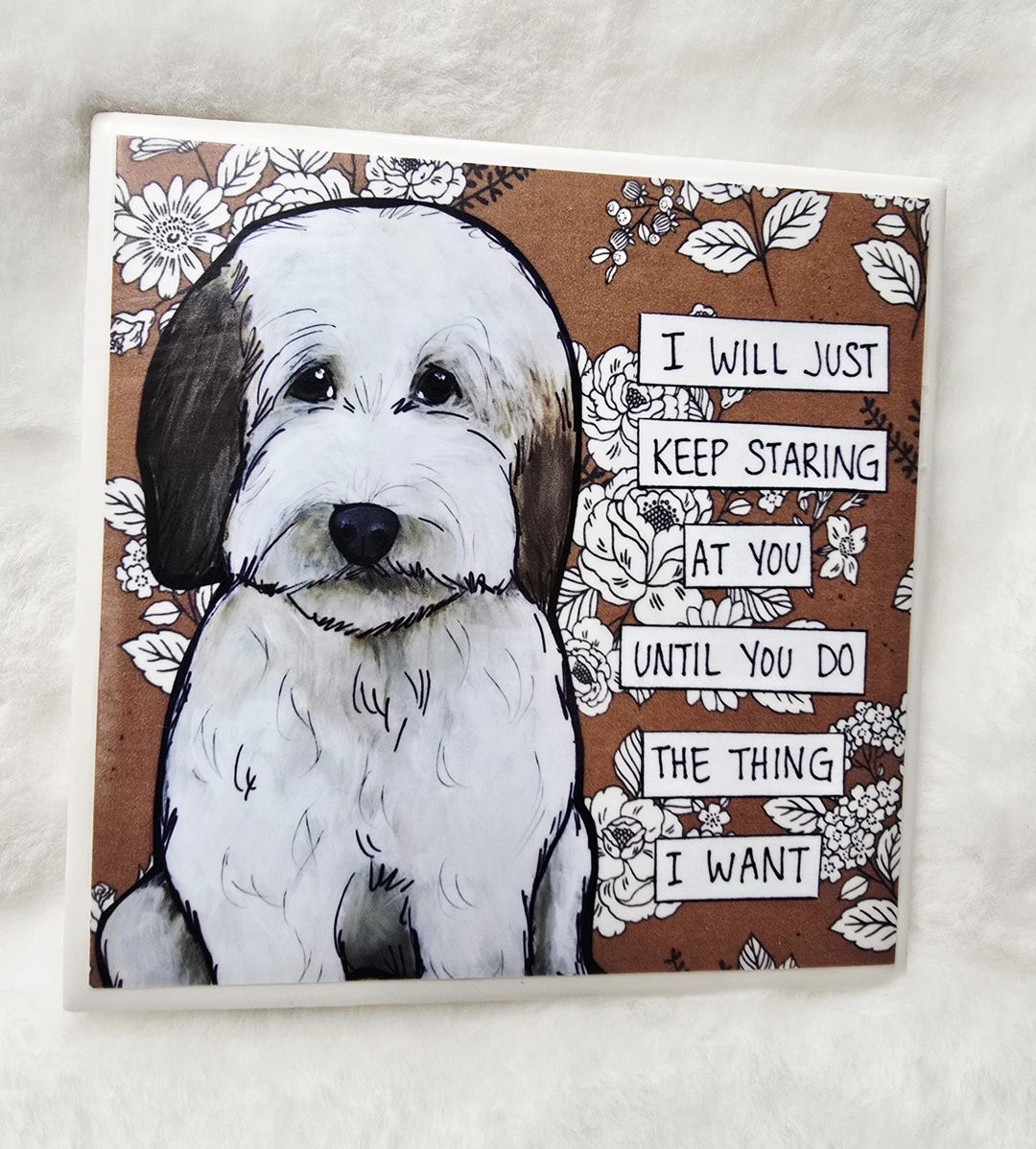 Keep Staring, Doodle Dog Coaster Tile - Etsy