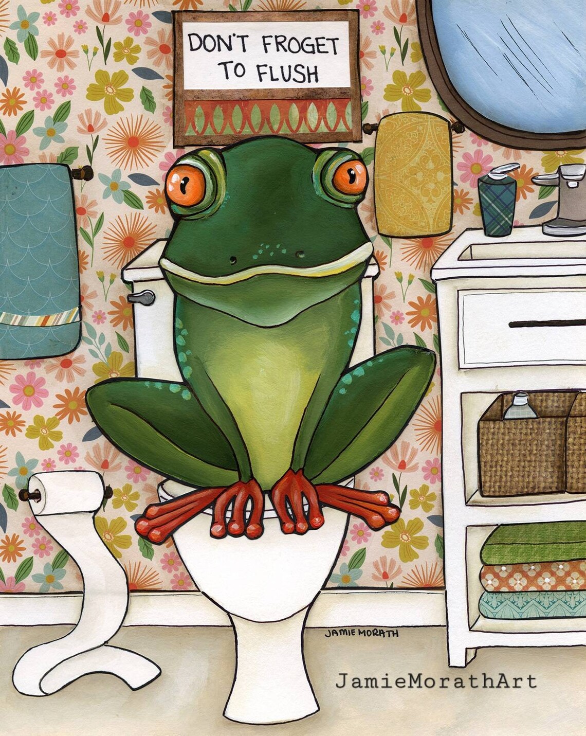 Froget to Flush Frog Wall Art Print - Etsy