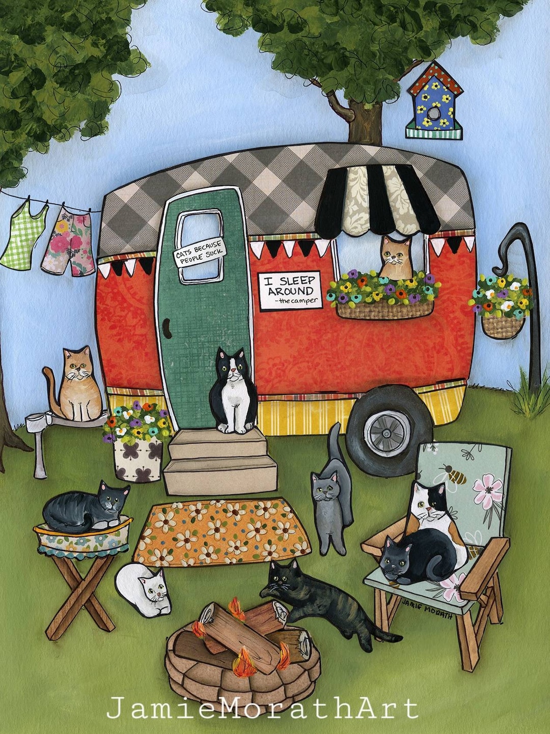 The Cat Camper, Cat Wall Art Print - Etsy