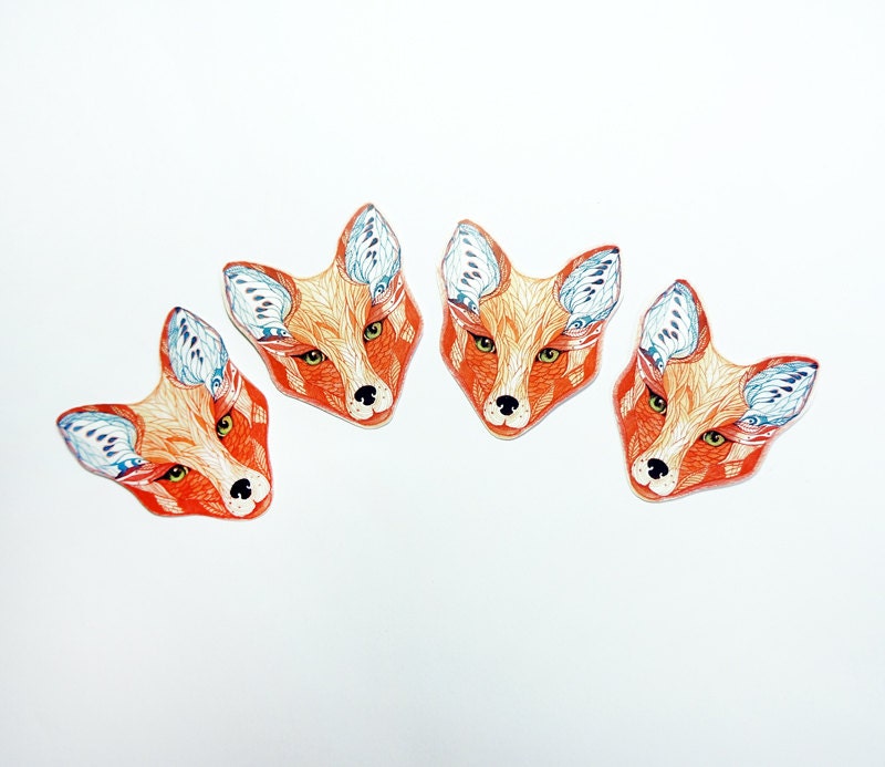 Red Fox Set of 4 Small Stickers 100% Waterproof Vinyl Label. | Etsy