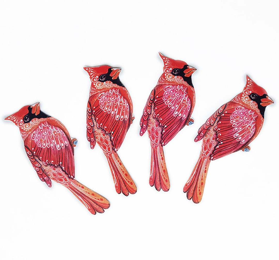 Red Cardinal, Bird Stickers, Set of 4 Small Stickers, Vinyl Label. - Etsy