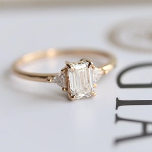 Alexis Emerald Cut Diamond & Triangle Diamond Ring Dainty Diamond Ring Emerald Cut Diamond ...