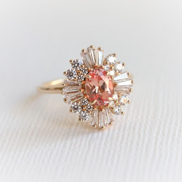 Peach Sapphire Engagement Ring - Etsy
