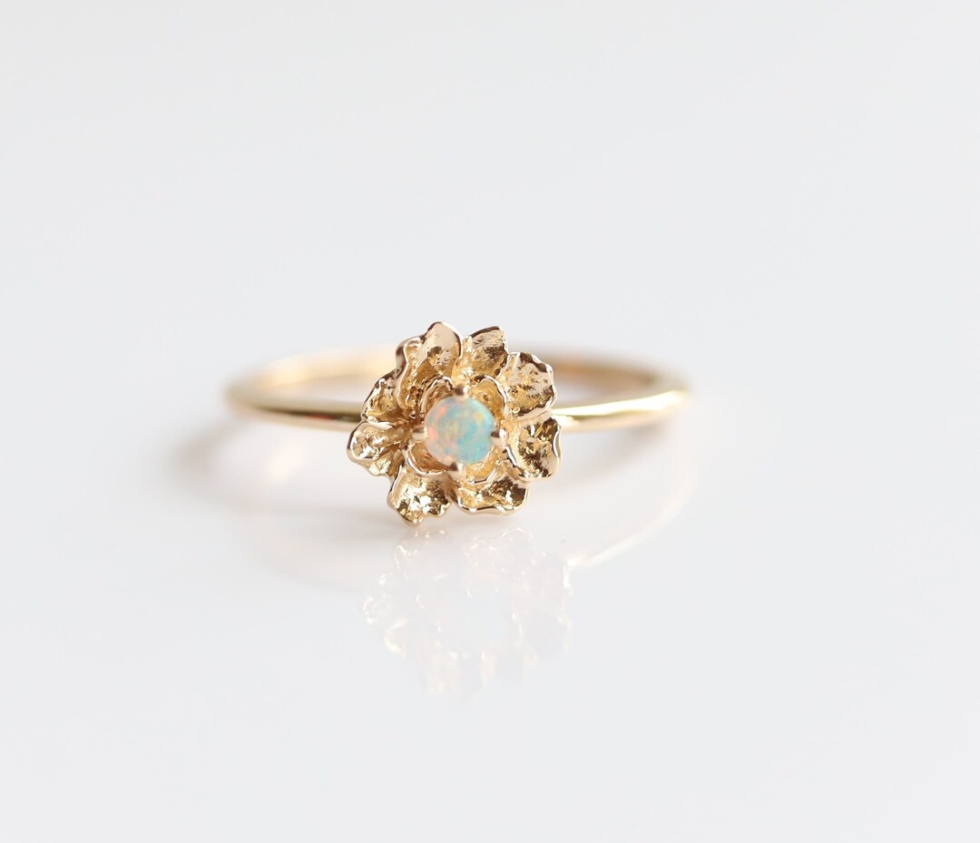 Peony No.2 Ring 14K Australian Opal Peony Stackable Ring, Opal Gold ...