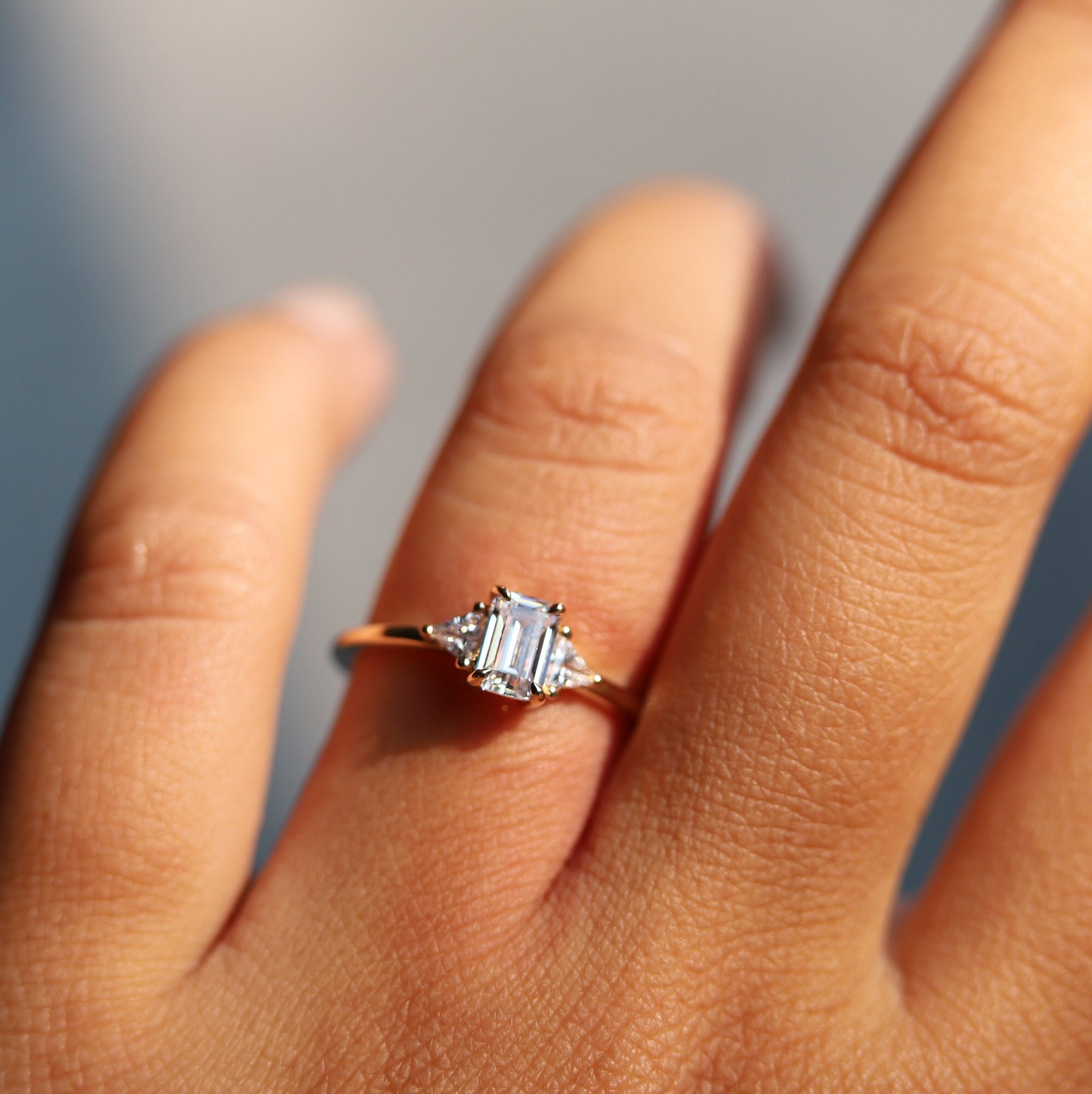 Alexis | 0.7 Ct. Emerald Cut Lab Grown Diamond Three-stone Ring ...