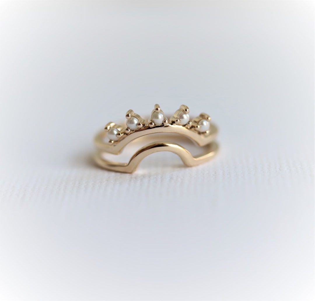 JOY | 5-stone Double Arch Band in Pearl | Pearl Wedding Band ...