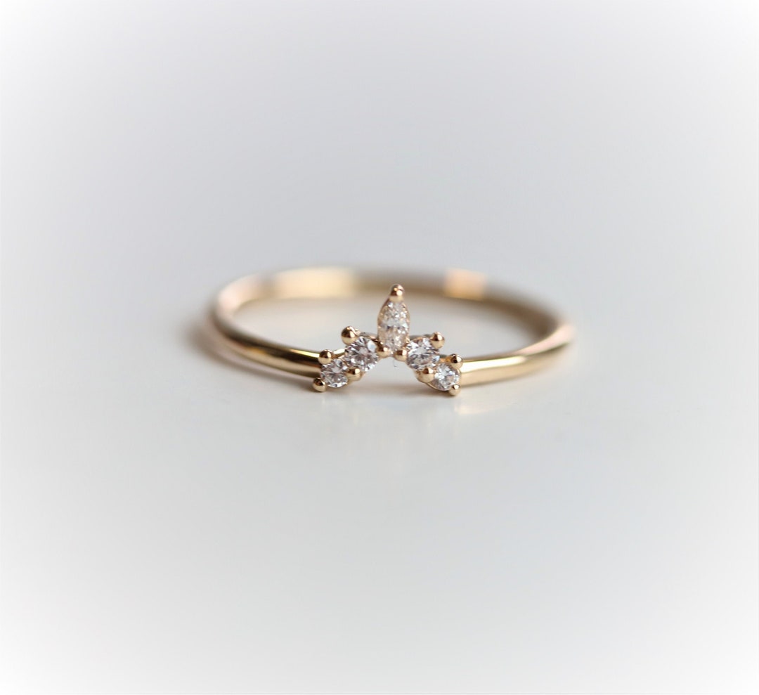 Trinity Crown - 14K Gold Diamond Contour Band | Crown Curved Band ...