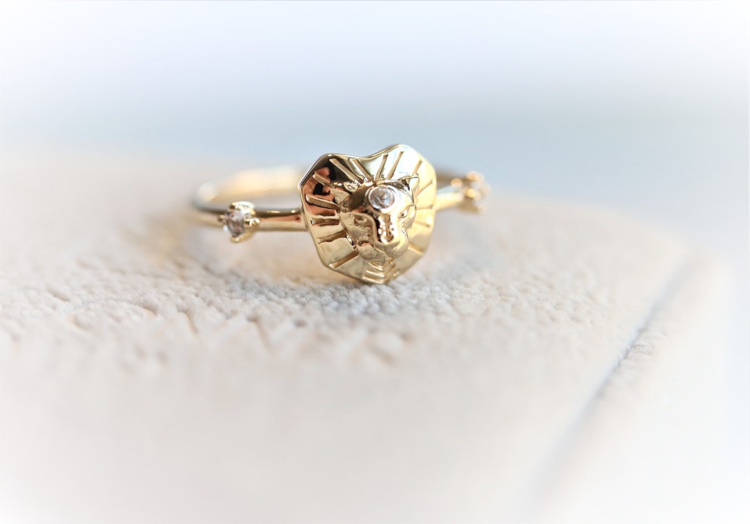 Leo Ring 9K and 14K Gold and Diamond or White Sapphire Leo Ring Solid ...