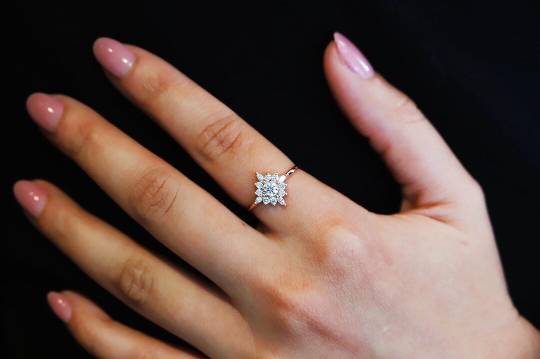 Skylar | Lab-grown Diamond Halo Ring, Diamond Cluster Ring, Starburst ...