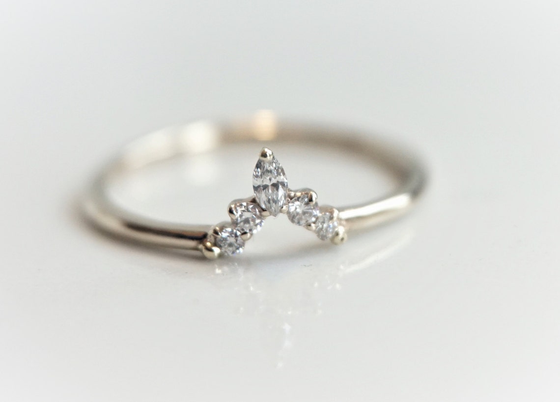 Trinity Crown 14K Gold Diamond Contour Band Crown Curved | Etsy