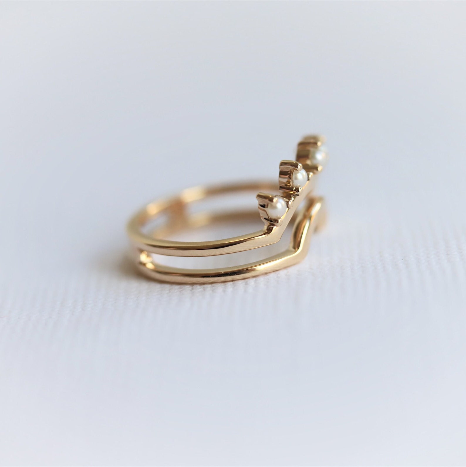 JOY | 5-stone Double Arch Band in Pearl | Pearl Wedding Band ...