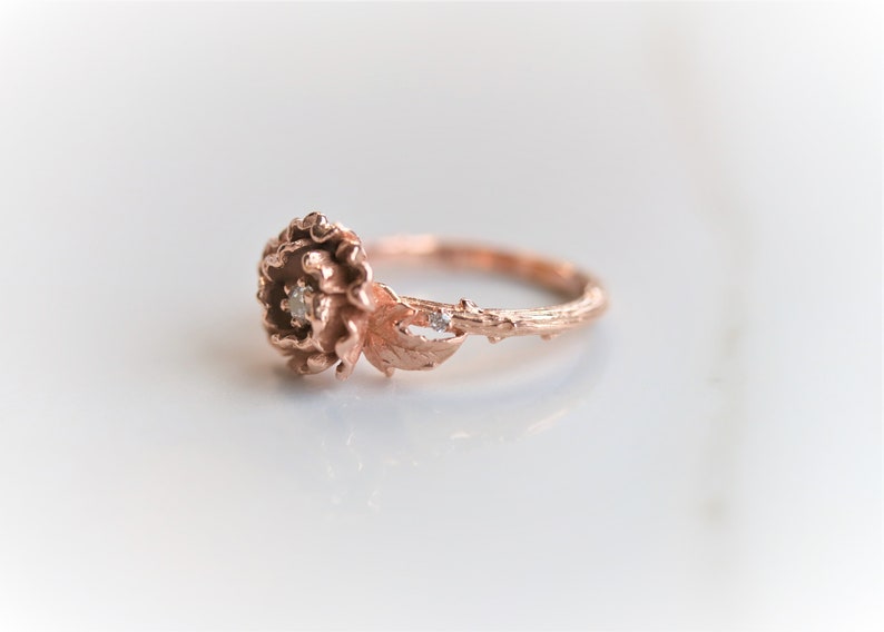 Peony No.1 14k Diamond Peony Ring Solid 14k Gold Flower - Etsy