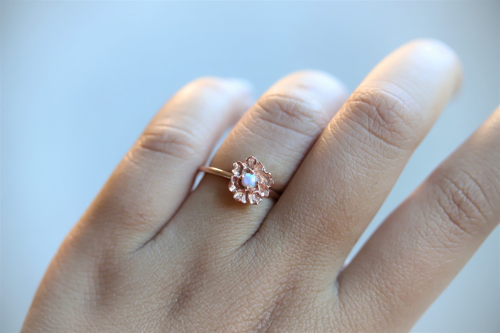 Peony No.2 Ring 14K Australian Opal Peony Stackable Ring | Etsy