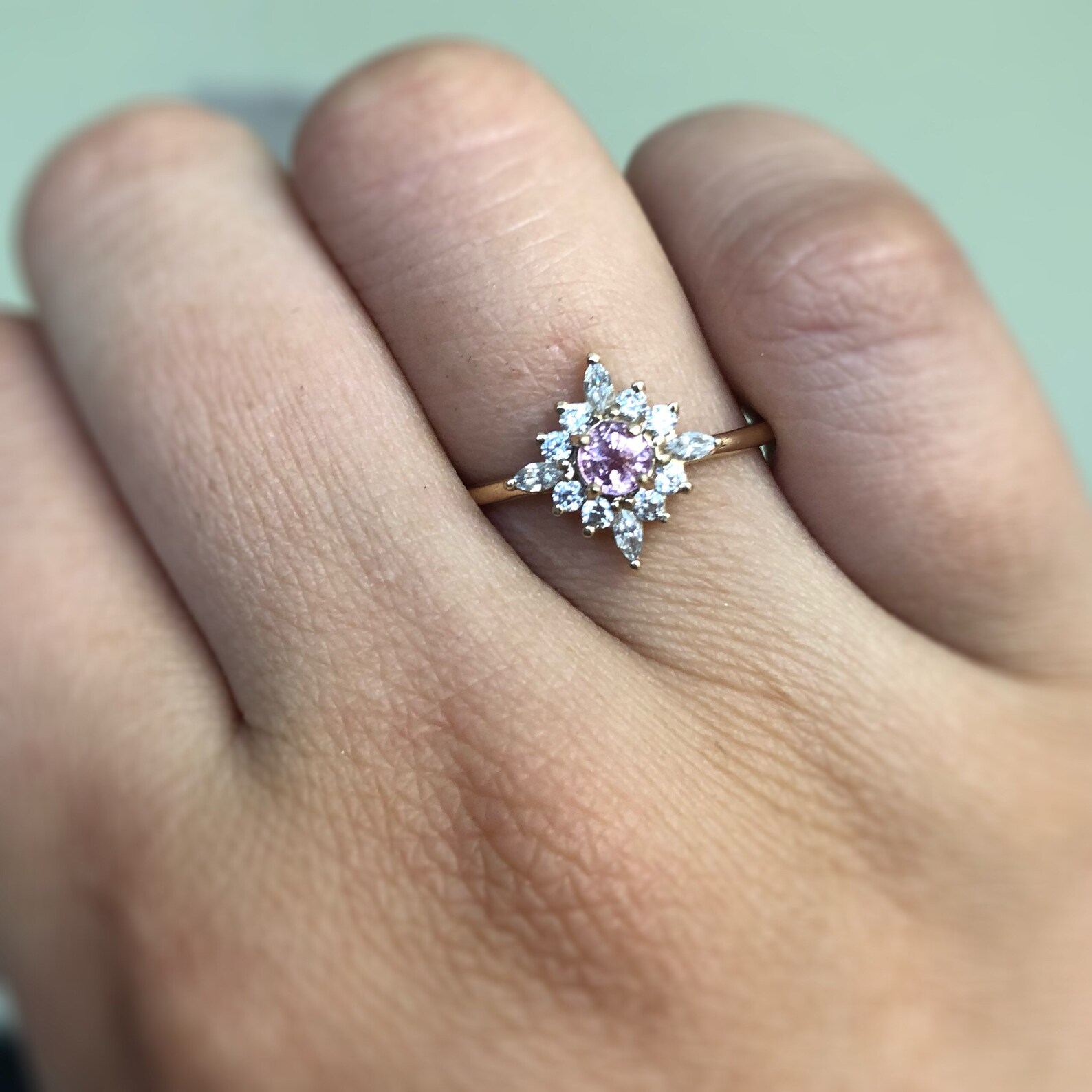 Skylar Pink Sapphire & Diamond Snowflake Halo Ring 14K - Etsy