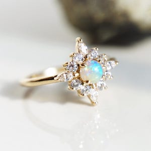 Skylar | Australian Opal Halo Ring, Opal and Diamond Ring, Opal Cluster Ring, Opal Halo Ring - Etsy