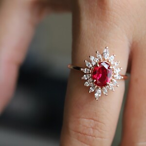 Lana Oval Oval Chatham™ Lab-created Ruby Ruby Statement Ring Oval Ruby Ring Ruby Engagement Ring ...