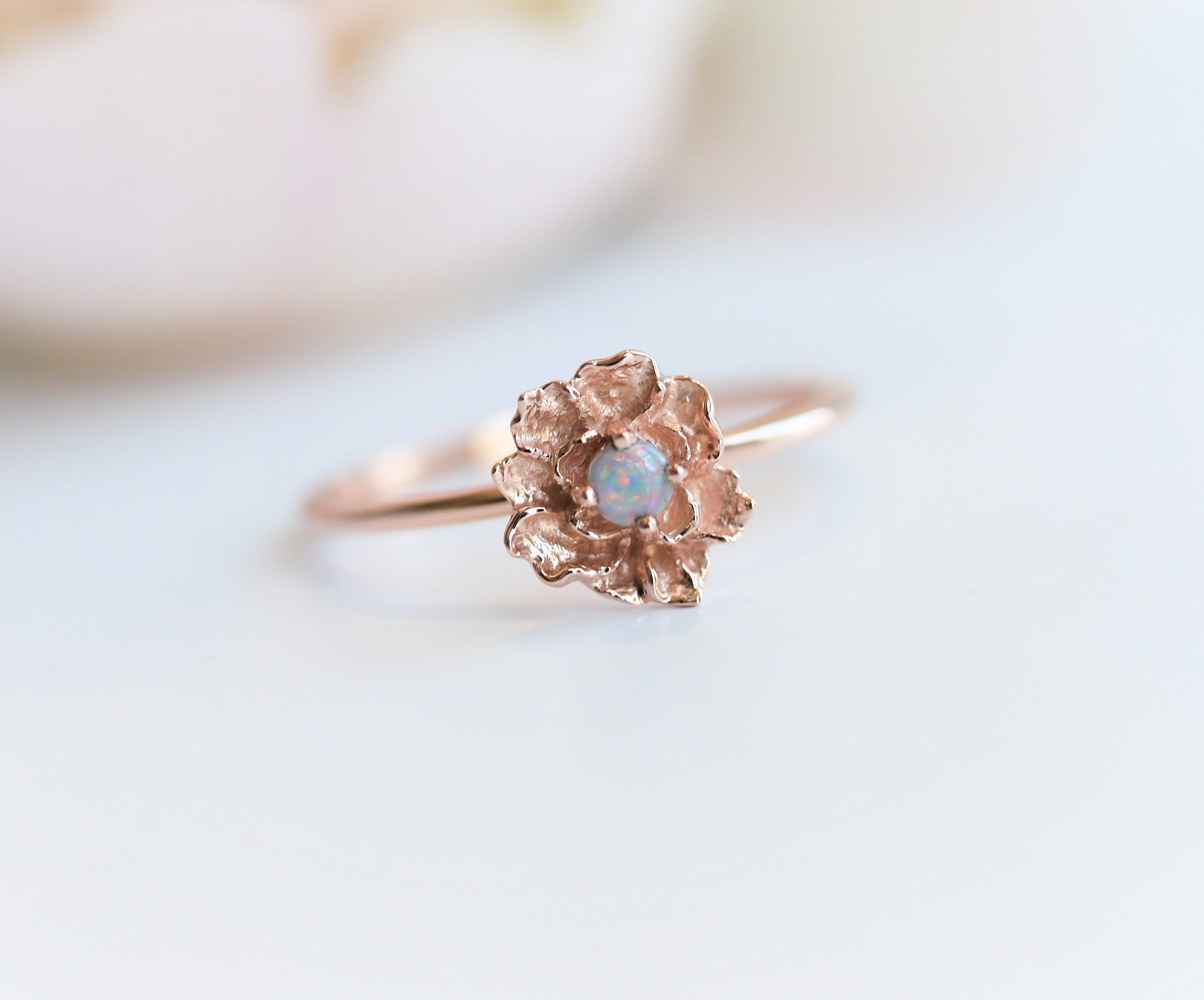 Peony No.2 Ring 14K Australian Opal Peony Stackable Ring | Etsy